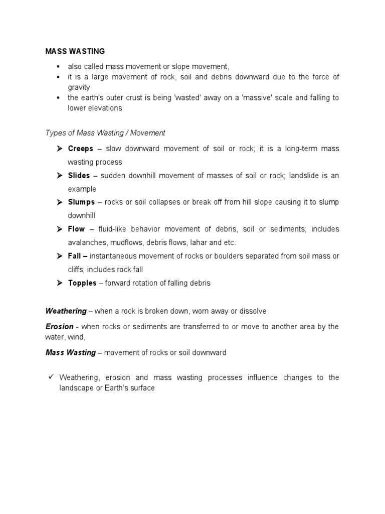 Types of Mass Wasting / Movement | PDF