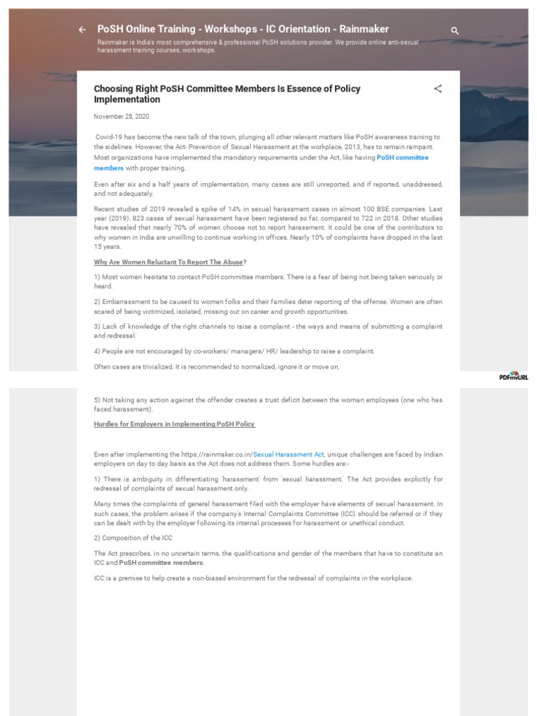 Choosing Right PoSH Committee Members Is Essence of Policy ...