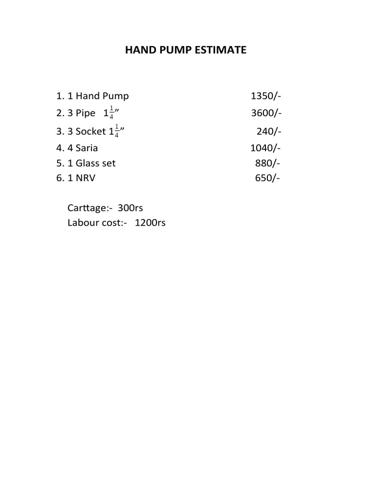 Hand Pump Estimate | PDF