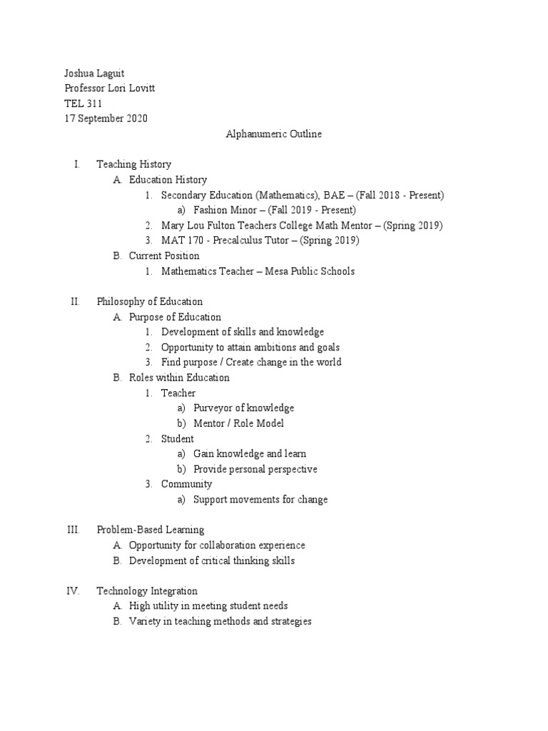 Sa Alphanumeric Outline | PDF | Mentorship | Teaching Method
