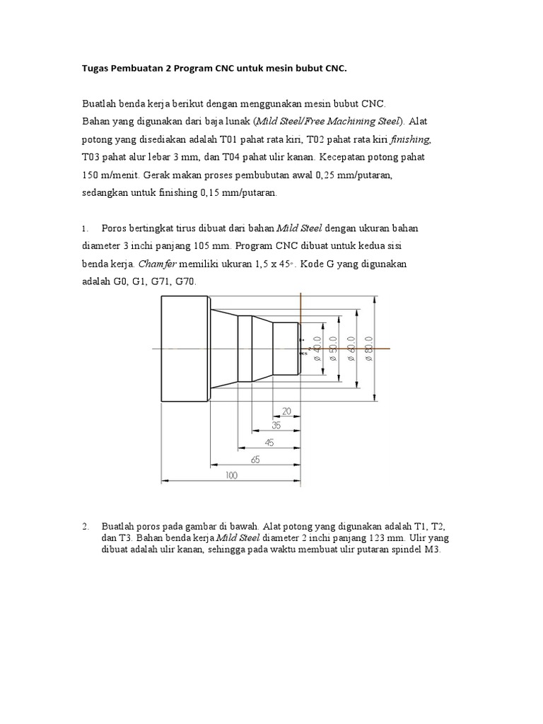 Tugas Pembuatan 2 Program CNC Untuk Mesin Bubut CNC | PDF | Griya & Taman | Teknologi & Rekayasa