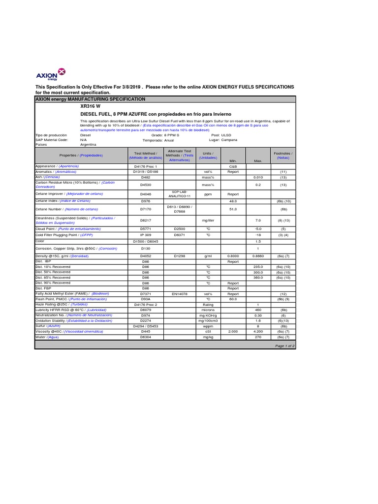 Annex I - ULSD Spec (XR316W) PDF | PDF | Diesel Fuel | Chemical Energy ...