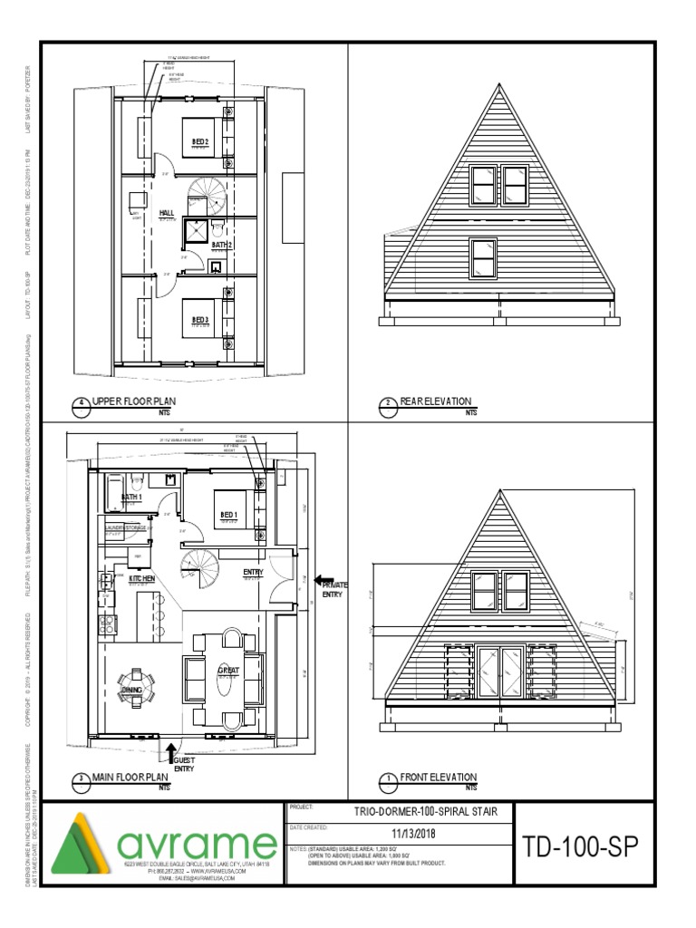 TD-100-SP: Upper Floor Plan Rear Elevation | PDF