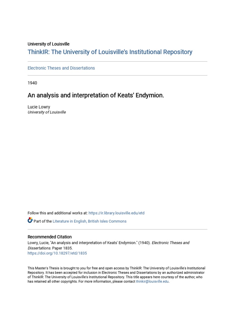 An Analysis and Interpretation of Keats Endymion PDF | PDF | Poetry