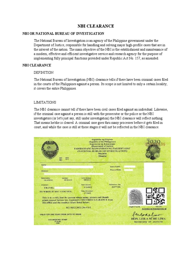 Nbi Clearance: Nbi or National Bureau of Investigation | PDF | Identity ...