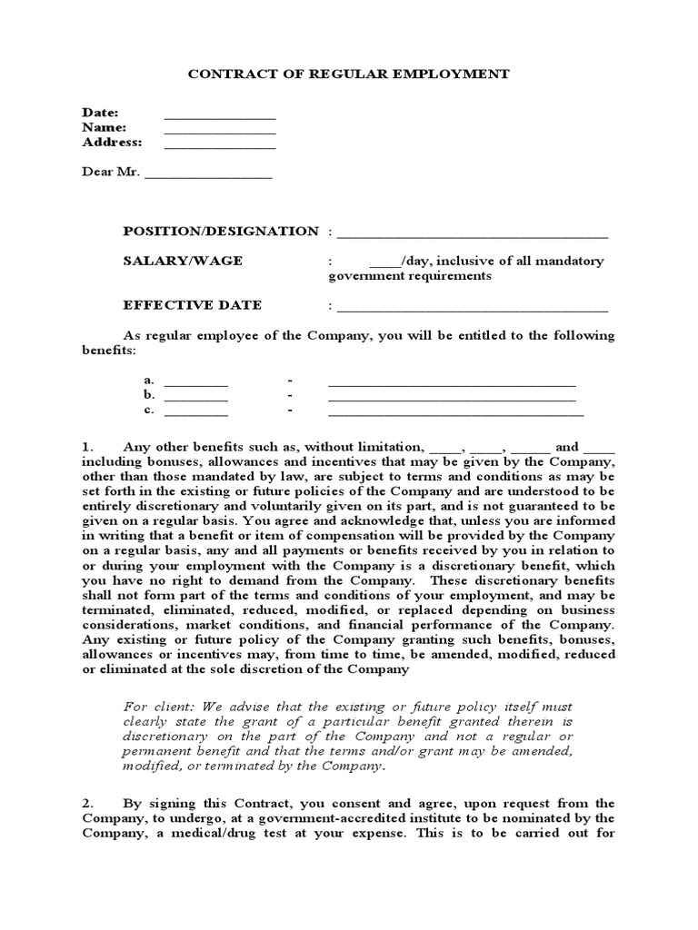 3 Regular Employment Contract | PDF | Employment | Working Time