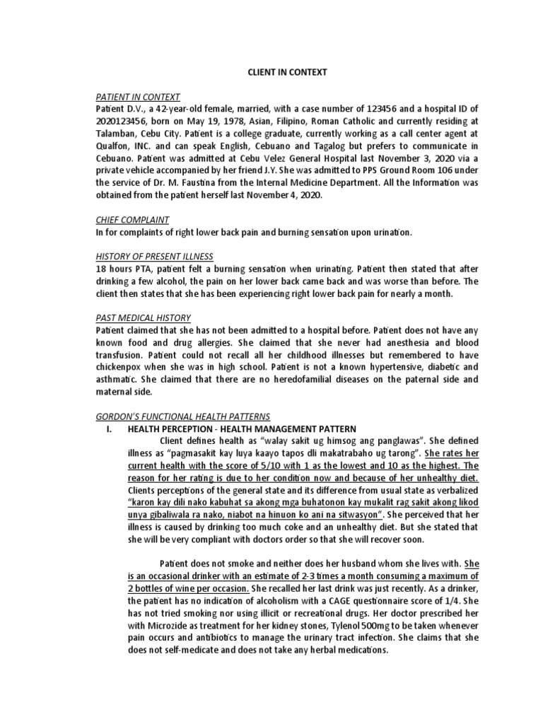 Complete - Gordon's Functional Health Pattern - Group 4 | PDF | Meal ...