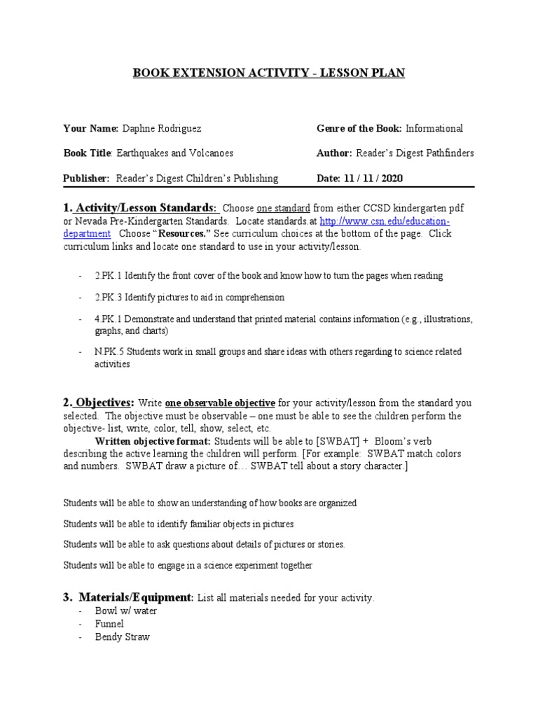 Book Extension Activity - Lesson Plan: Department | PDF | Books ...