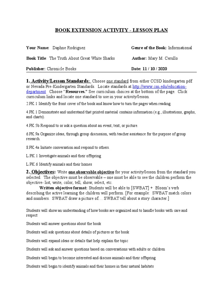 Book Extension Activity - Lesson Plan: Department | PDF | Books | Question
