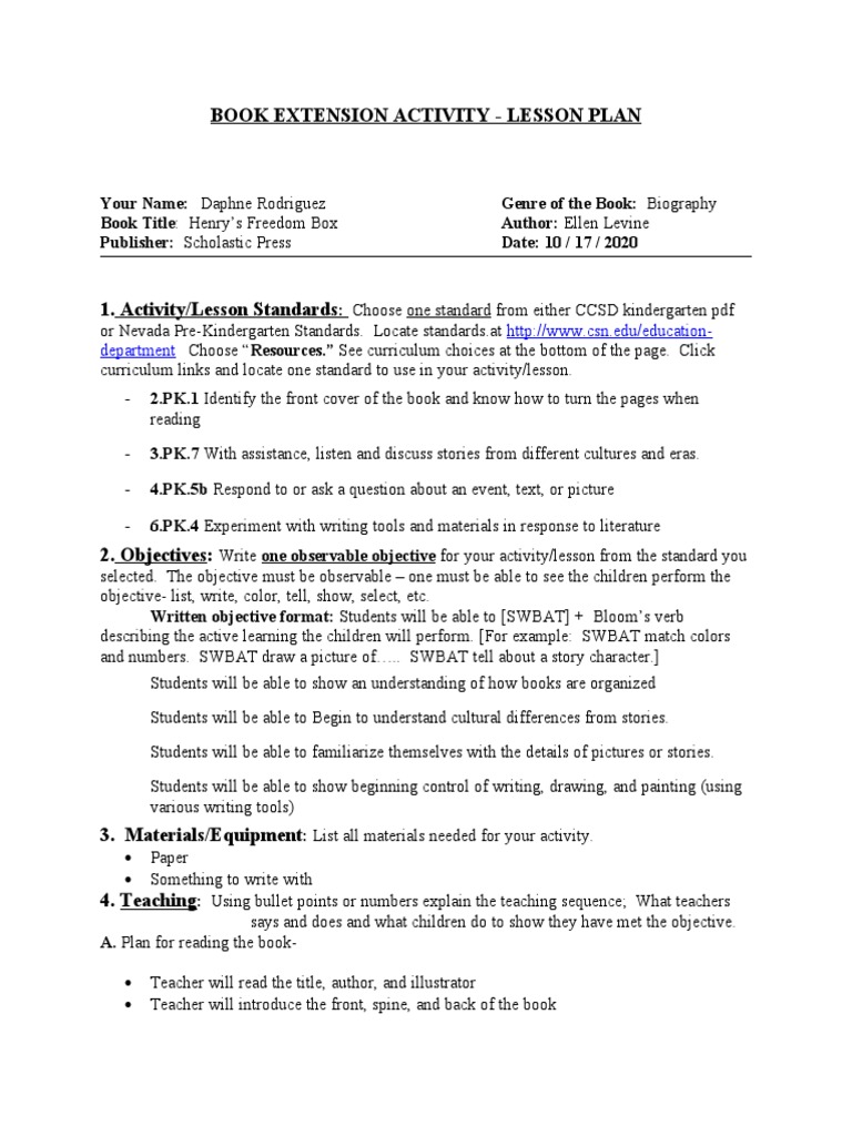 Book Extension Activity - Lesson Plan: Department | PDF | Books | Teachers