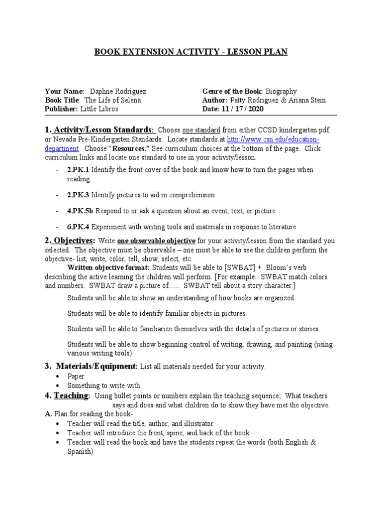 Book Extension Activity - Lesson Plan: Department | PDF | Books | Teachers