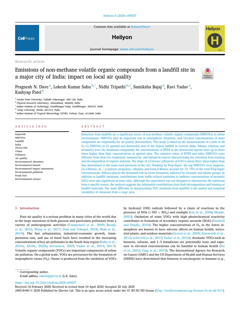18.emissions of Non-Methane Volatile Organic Compounds From A Landfill ...