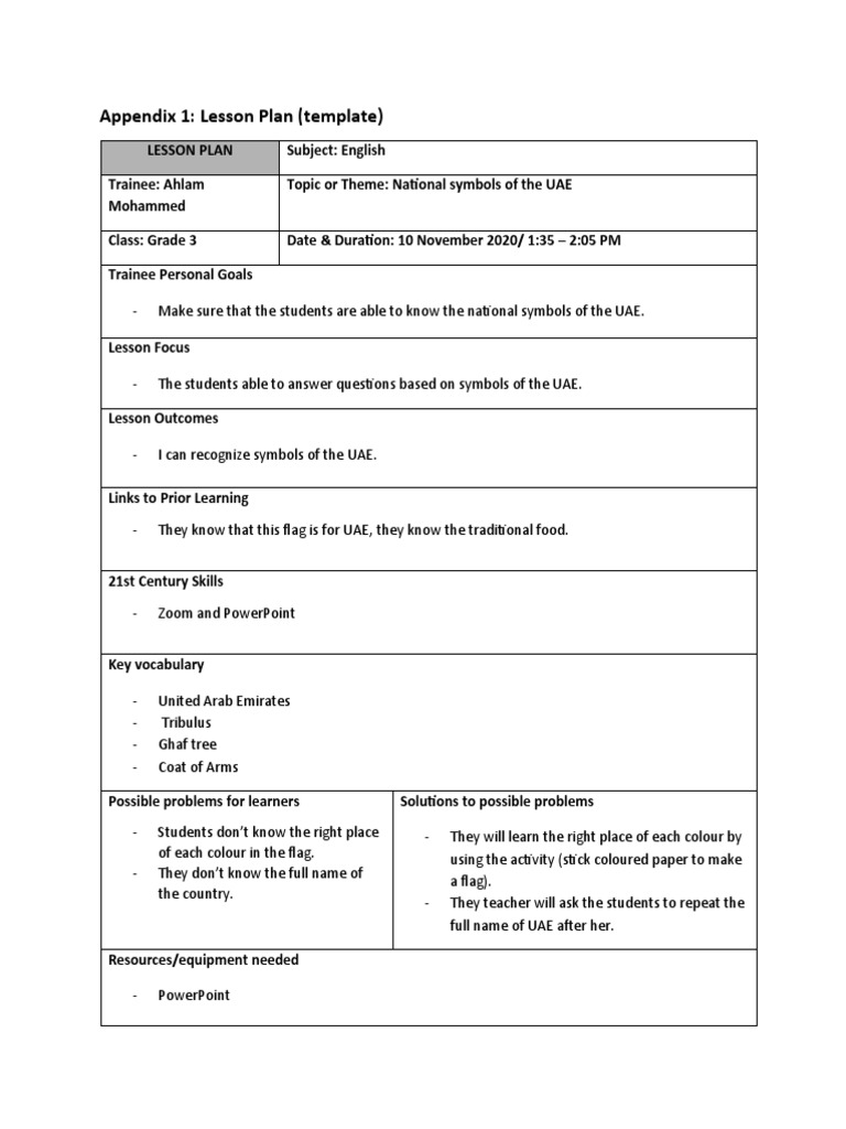 English National Symbols of The Uae | PDF | Lesson Plan | Teachers