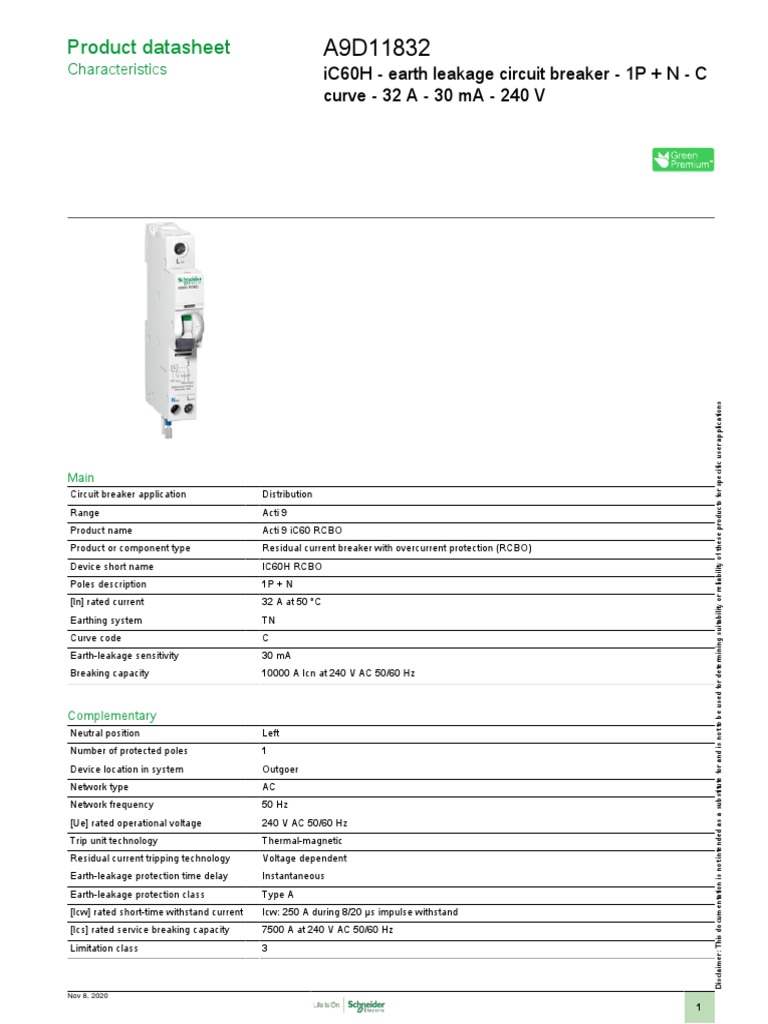 Acti9 Ic60 RCBO - A9D11832 | PDF | Alternating Current | Components