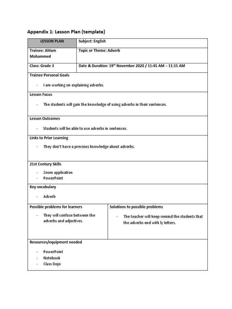 English Adverb | PDF | Educational Assessment | Lesson Plan