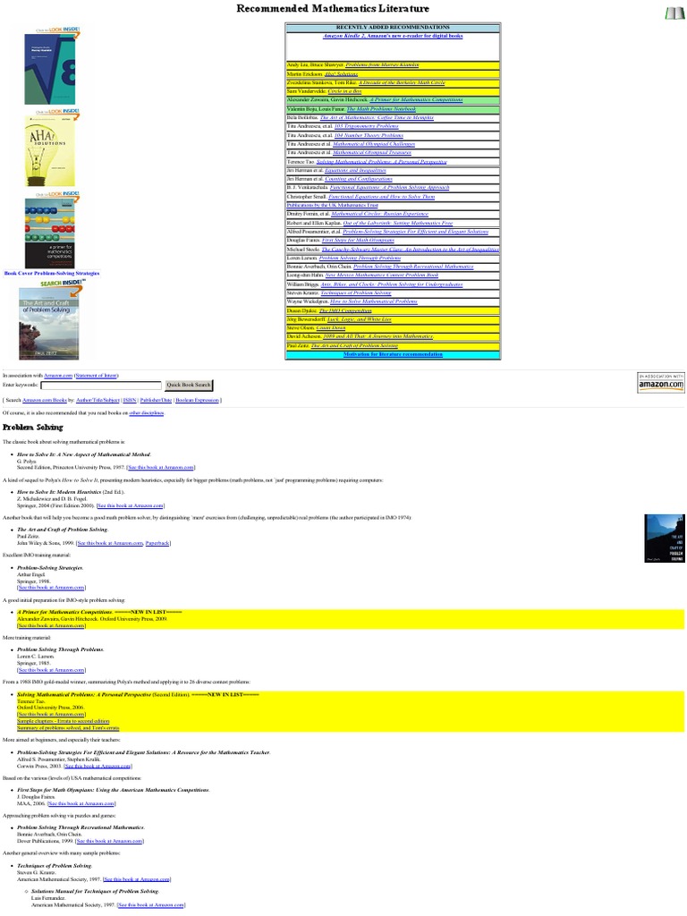 Recommended Mathematics Literature | PDF
