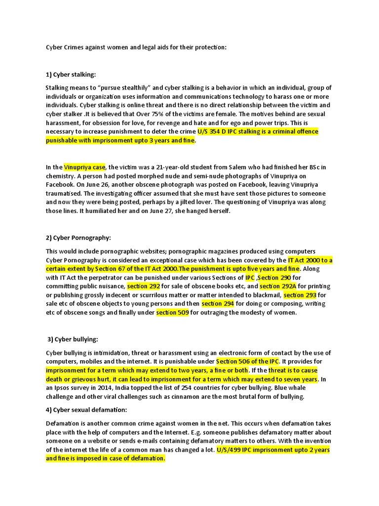 Cyber Crimes Against Women and Children Legal Aids For Their Protection ...