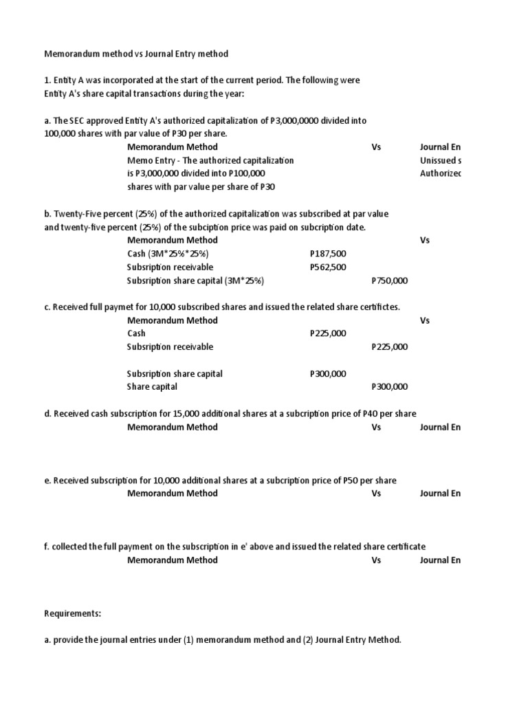 Memorandum Method Vs Journal Entry Method | PDF | Subscription Business ...