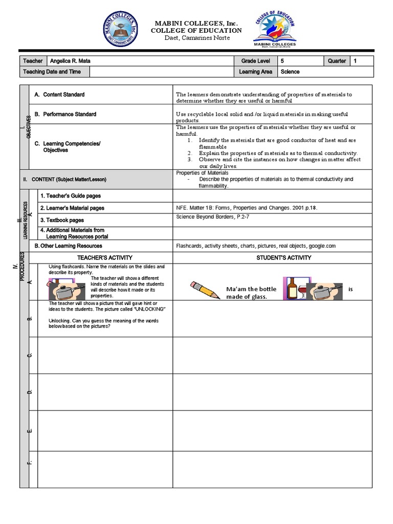 Lesson Plan Format 7es | PDF | Teachers | Education Theory