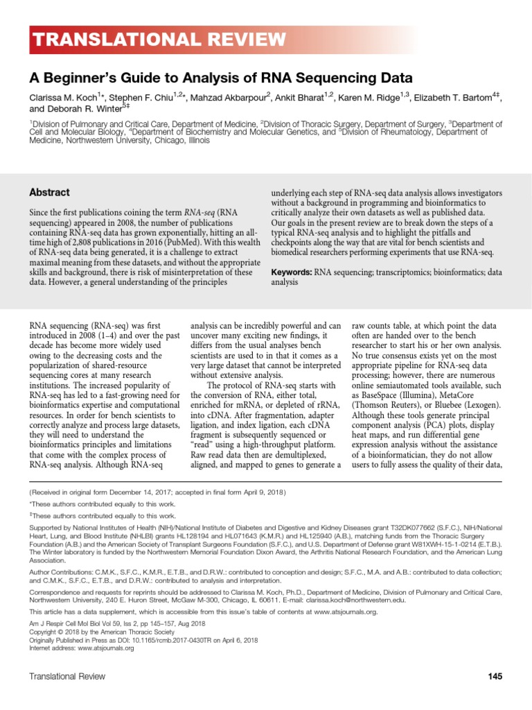 Translational Review: A Beginner 'S Guide To Analysis of RNA Sequencing Data | PDF | Correlation ...
