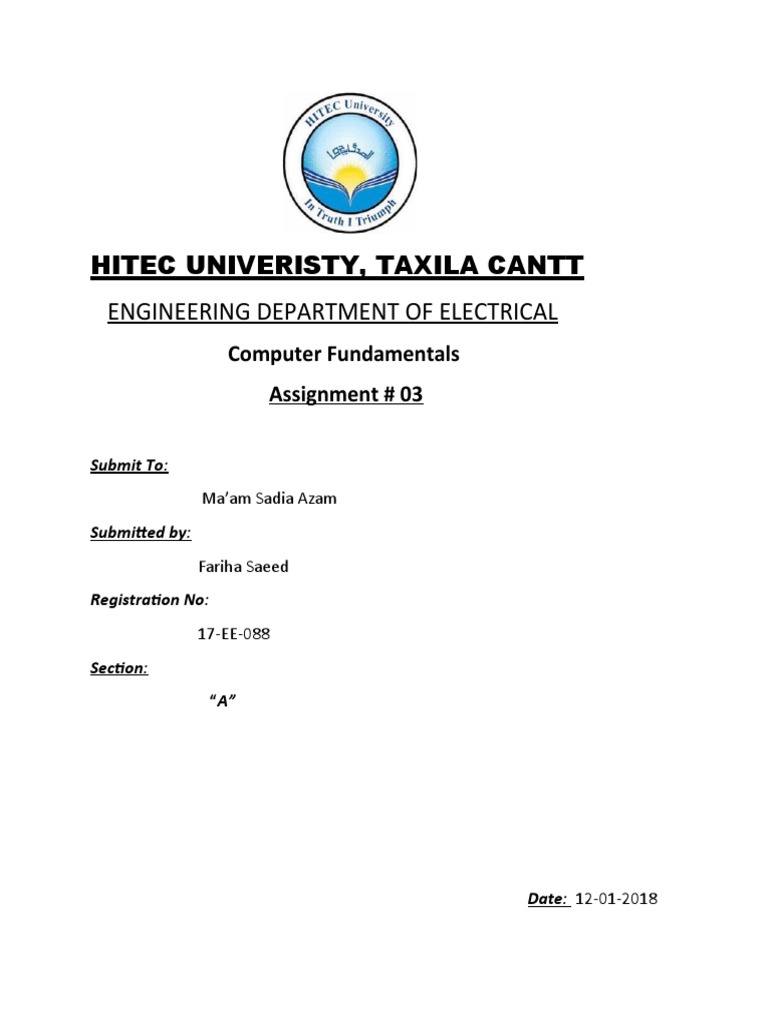 Hitec Univeristy, Taxila Cantt Engineering Department of Electrical | PDF | Computer Programming ...