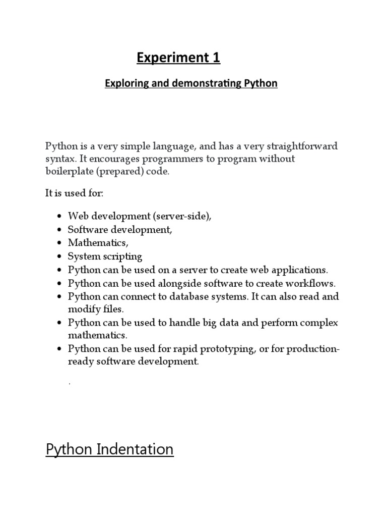 Experiment 1: Python Indentation | PDF | Python (Programming Language ...