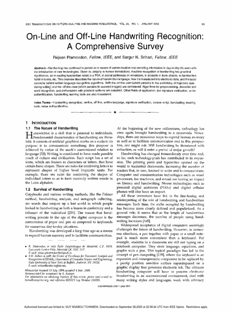 Offline And On Line Handwriting Recognition Comprehensive Survey Pdf Writing Human
