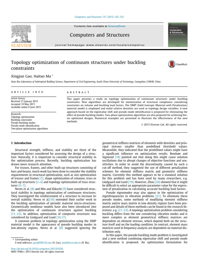 Topology Optimization Of Continuum Structures Under Buckling