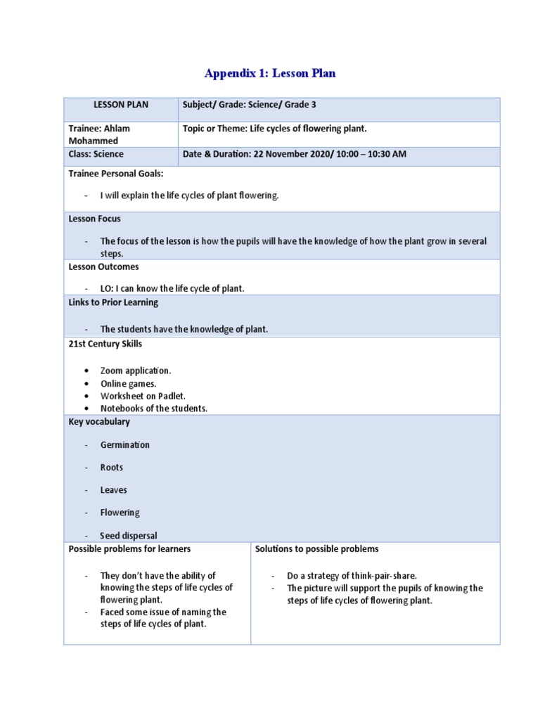Grade 3 Science Lesson Plan: Plant Life Cycles | PDF | Lesson Plan ...
