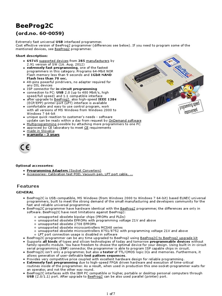 BeeProg2C: Fast USB Universal Programmer | PDF | Flash Memory | Usb