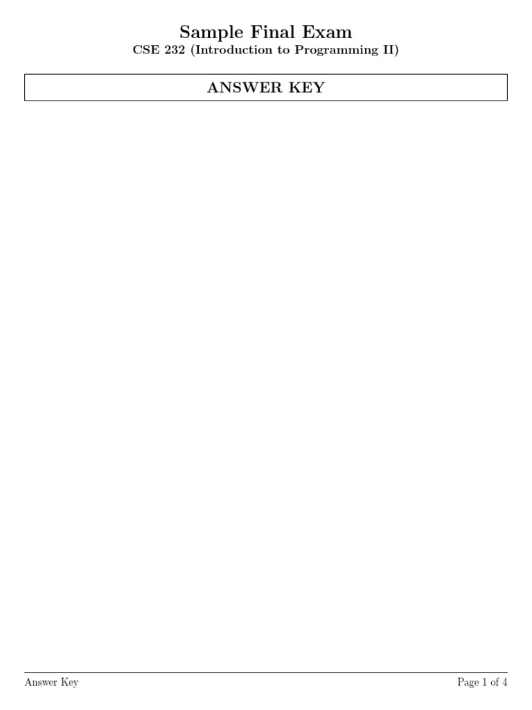 CSE 232 Introduction to Programming II Final Exam Answer Key | PDF