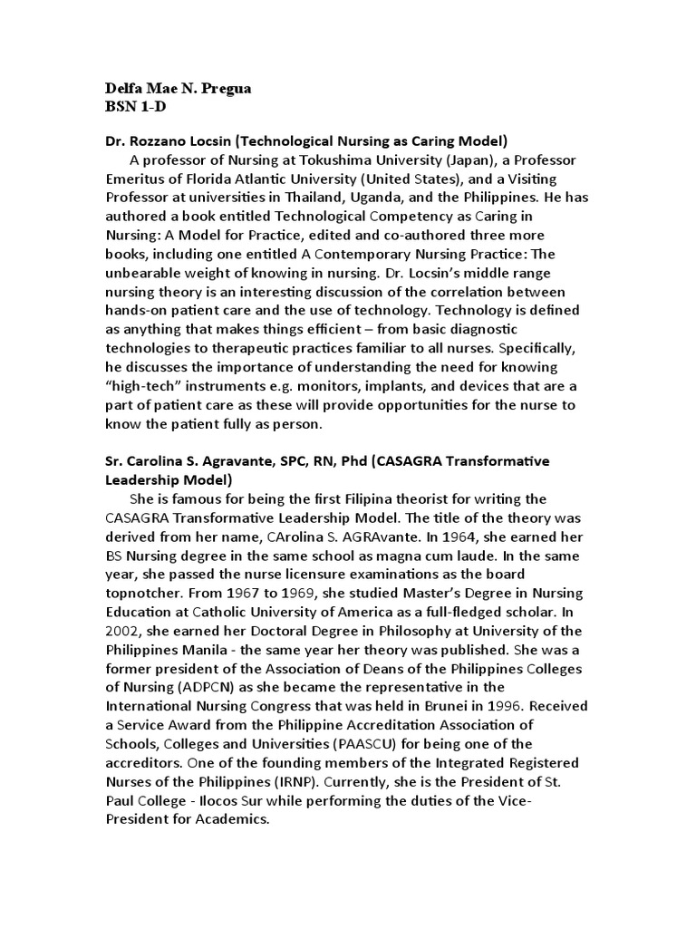 Delfa Mae N. Pregua BSN 1-D Dr. Rozzano Locsin (Technological Nursing ...