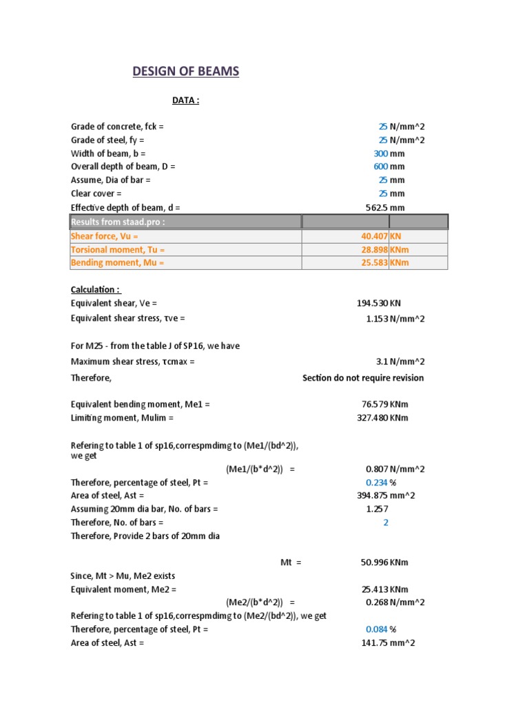 Design of a Reinforced Concrete Beam including Shear, Bending and ...