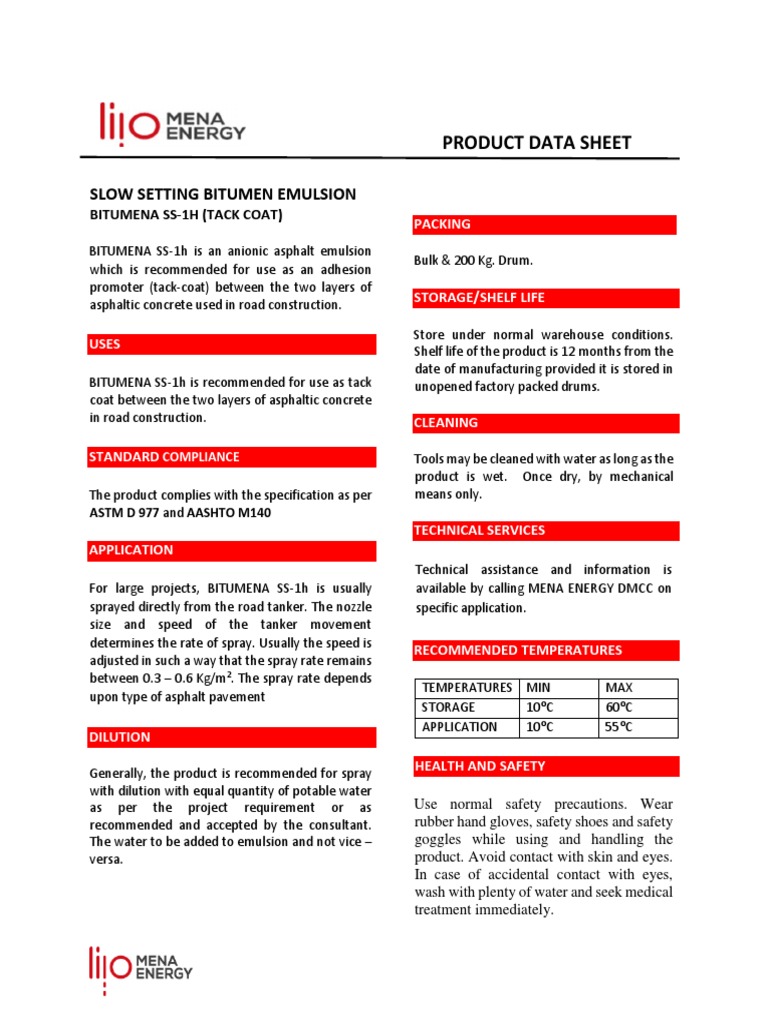 Slow Setting Bitumen Emulsion: Product Data Sheet | Download Free PDF ...