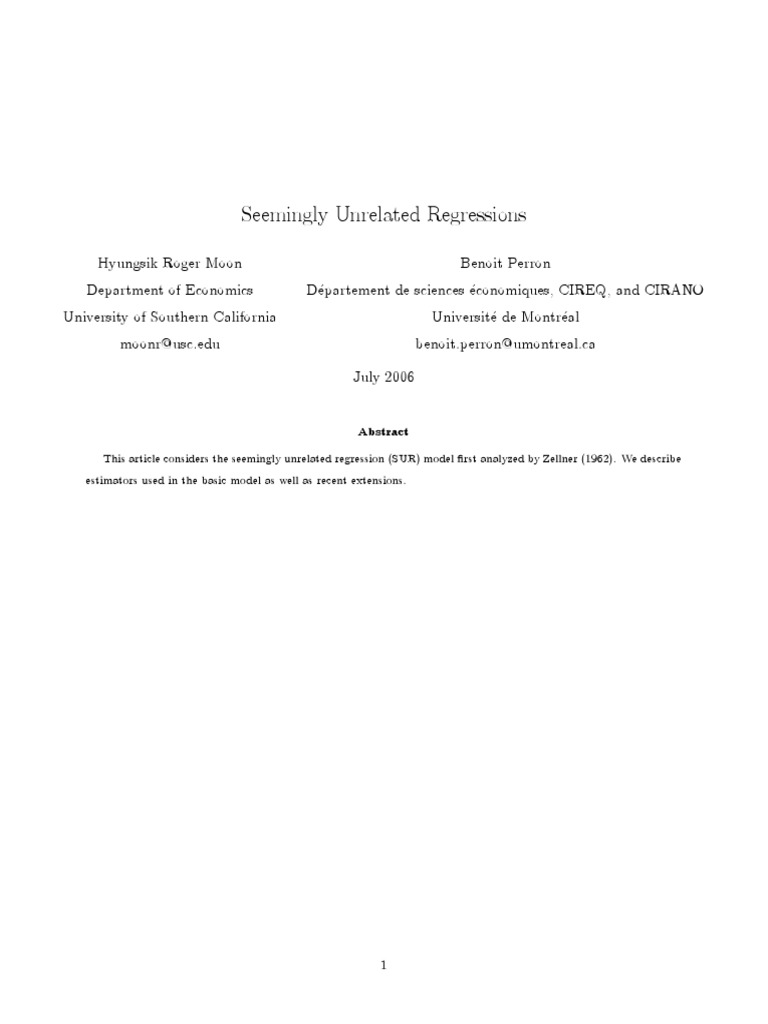 Seemingly Unrelated Regressions | PDF | Ordinary Least Squares | Vector Autoregression