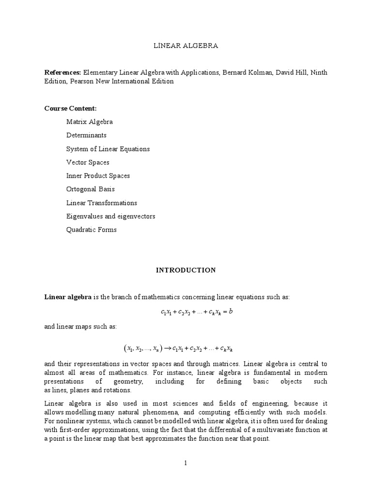 Linear Algebra - 1 | PDF | Linear Algebra | Matrix (Mathematics)