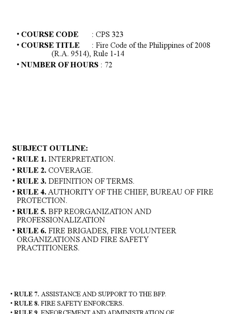 Implementing Rules and Regulations of the Fire Code of the Philippines ...