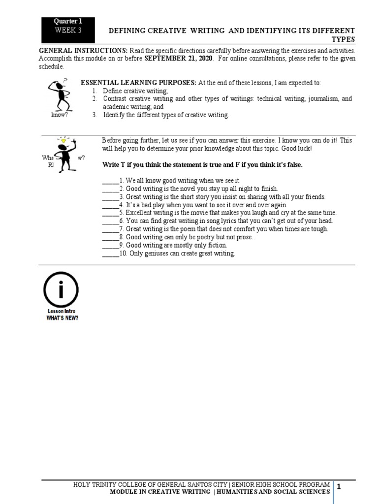 Week 3: Defining Creative Writing and Identifying Its Different Types ...
