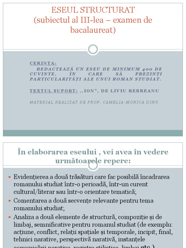 ESEUL STRUCTURAT - PPTX Text Suport Ion".pptx Prof. Camelia Monica Dinu ...