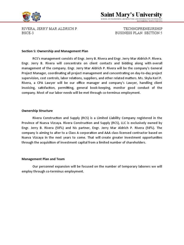 Business Plan Section 5 Draft | PDF | Labor | Economies