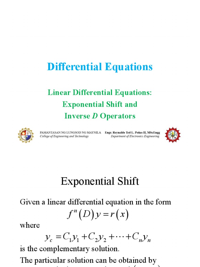 Differential Equations - Exponential Shift and Inverse D Operators ...