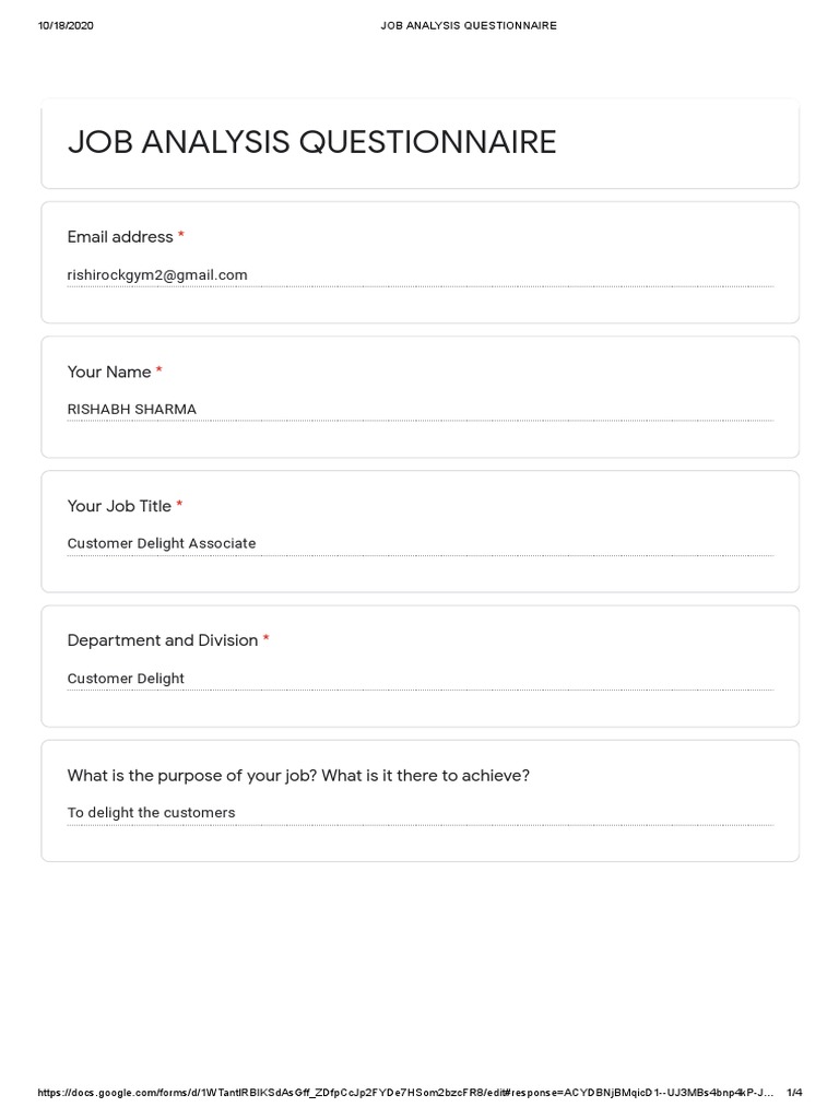 Job Analysis Questionnaire Response | PDF | Questionnaire | Business