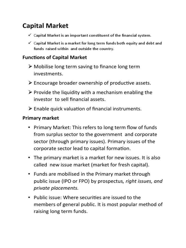 Functions of Capital Market | PDF | Securities (Finance) | Capital Market