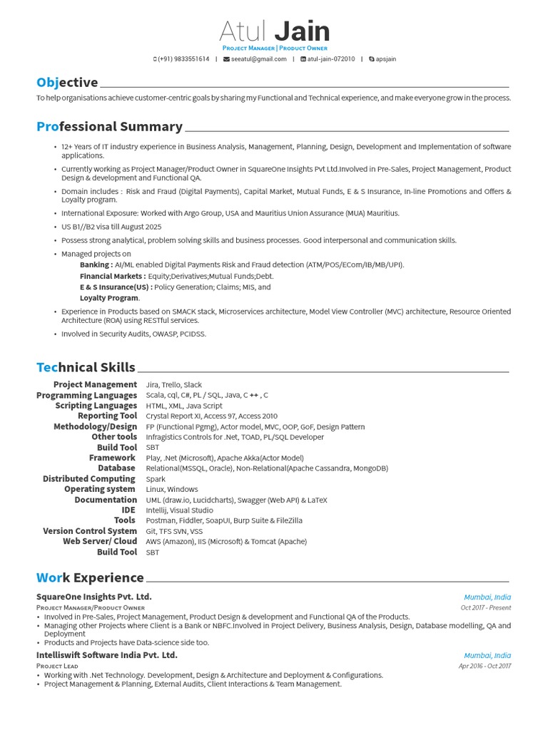 Atul Jain's Resume: Over a Decade of Experience in Project Management ...