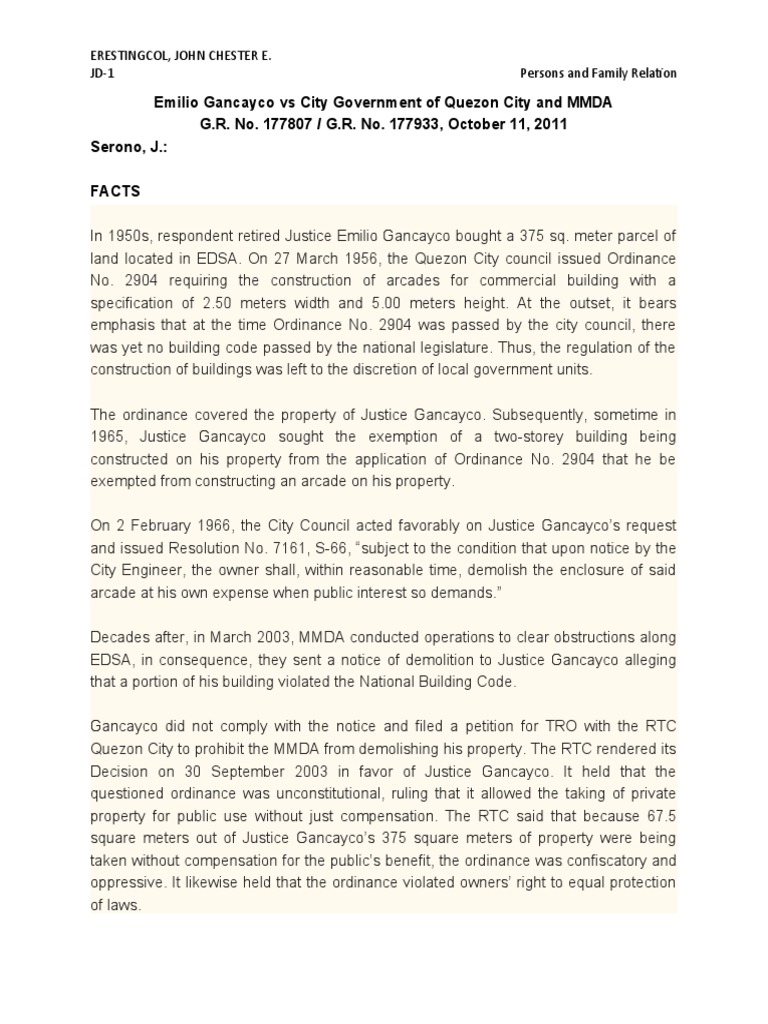 Gancayco vs. Quezon City Ordinance Ruling | PDF | Estoppel | Public Sphere