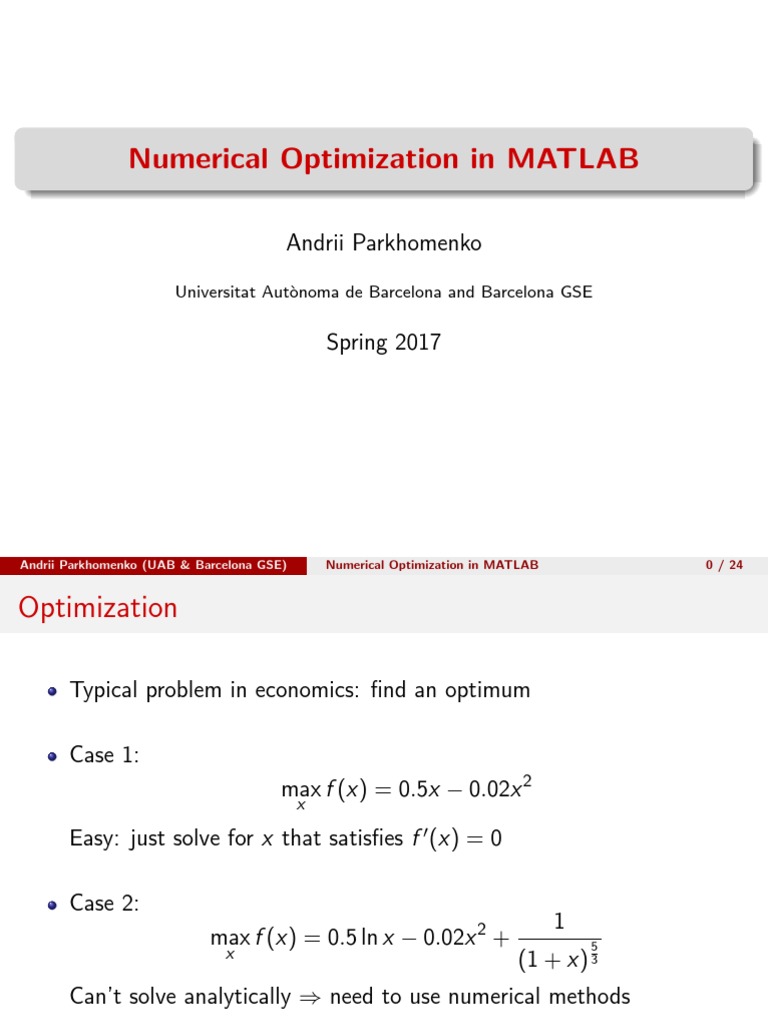 Numerical Optimization in Matlab | Download Free PDF | Mathematical ...