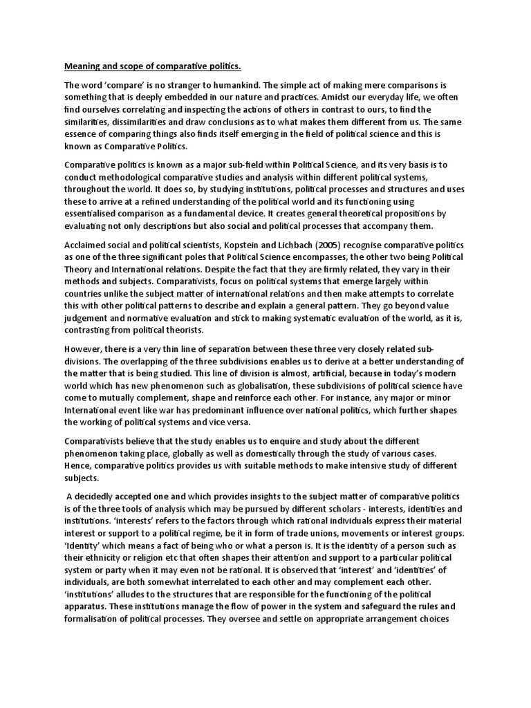 Meaning and Scope of Comparative Politics | PDF | Political Science ...
