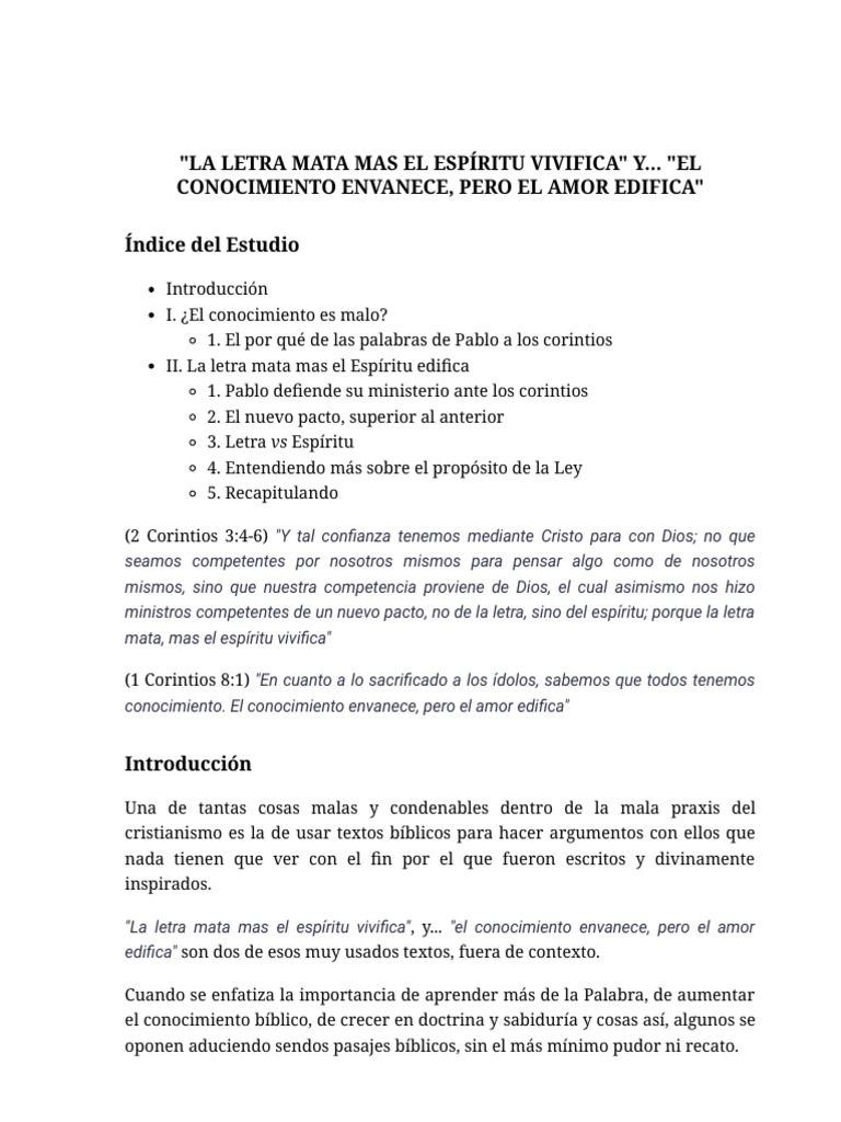 La Letra Mata Mas El Espíritu Vivifica - Y... - El Conocimiento Envanece, Pero El Amor Edifica ...