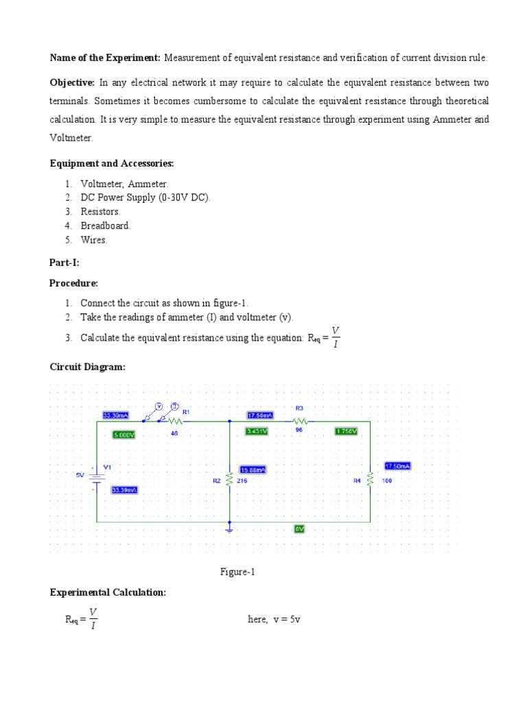 Measurement of Equivalent Resistance and Verification of Current ...