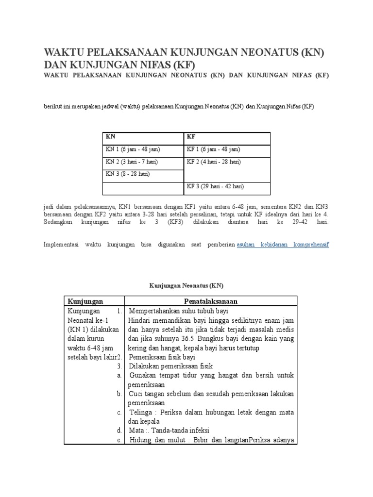 Waktu Pelaksanaan Kunjungan Neonatus | PDF